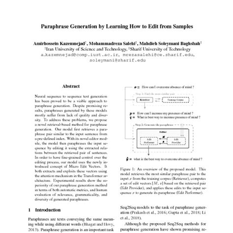 Paraphrase Generation By Learning How To Edit From Samples Acl Anthology