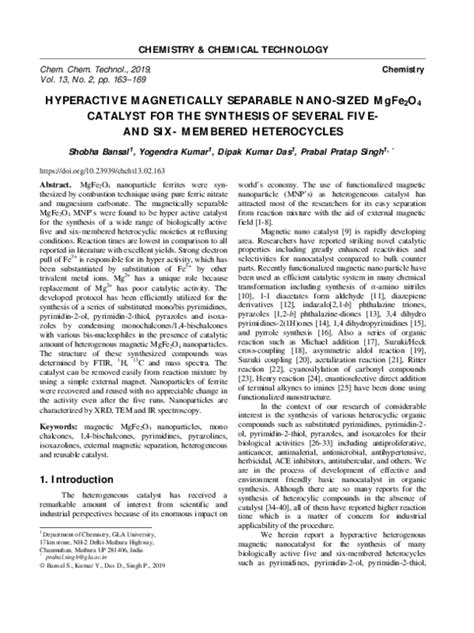 Pdf Hyperactive Magnetically Separable Nano Sized Mgfe2o4 Catalyst