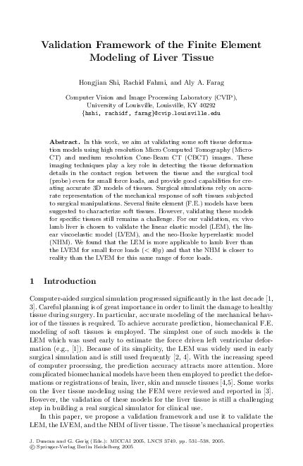 pdf validation framework of the finite element modeling of liver tissue