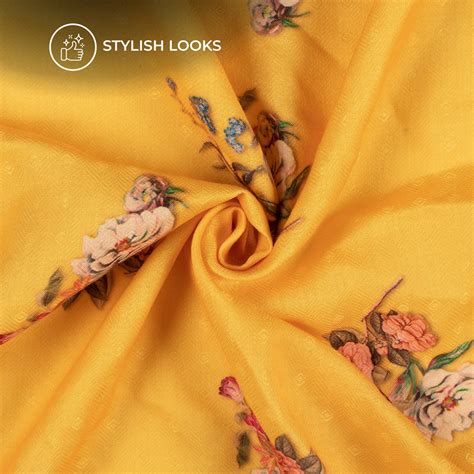 Yellow Floral Digital Print Pashmina Fabric Fabcurate