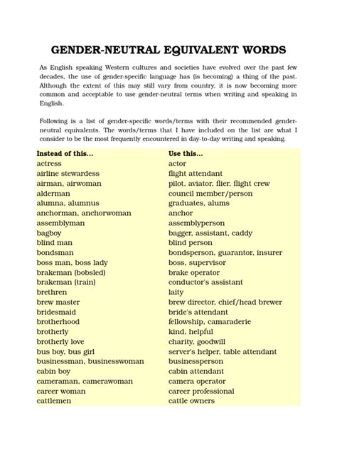 Gender Neutral Terms Pdf Plural Grammatical Number