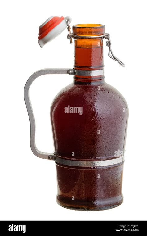 Amber Glass German Growler Jug Filled With Cold Beer With Water