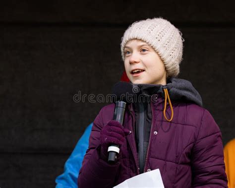 Climate Activists Protesting In Stockholm Greta Thunberg On Stage
