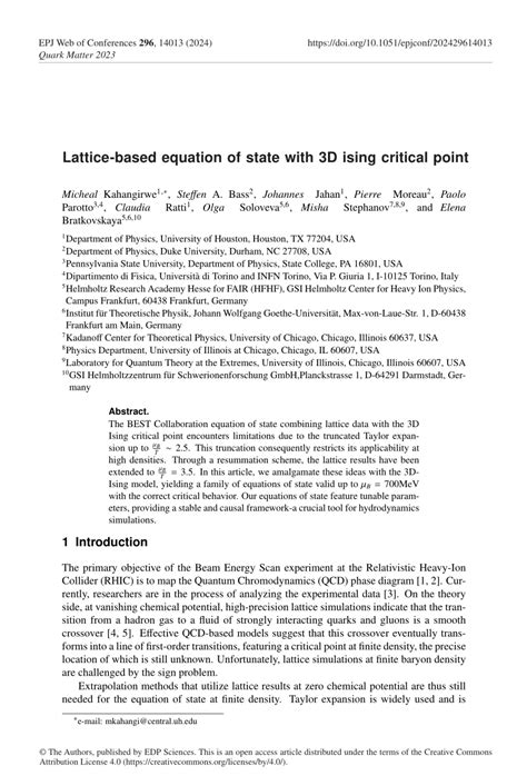 Pdf Lattice Based Equation Of State With 3d Ising Critical Point