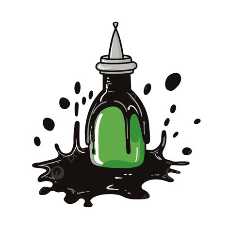 Ink Clipart Bottle With A Drop Of Black Ink On It Cartoon Vector
