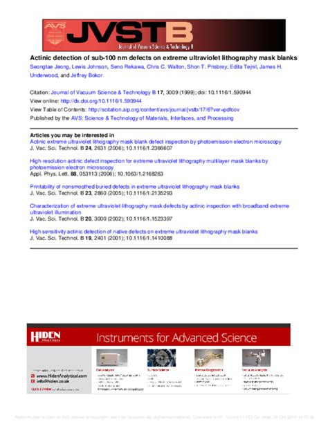 Pdf Actinic Detection Of Sub 100 Nm Defects On Extreme Ultraviolet Lithography Mask Blanks
