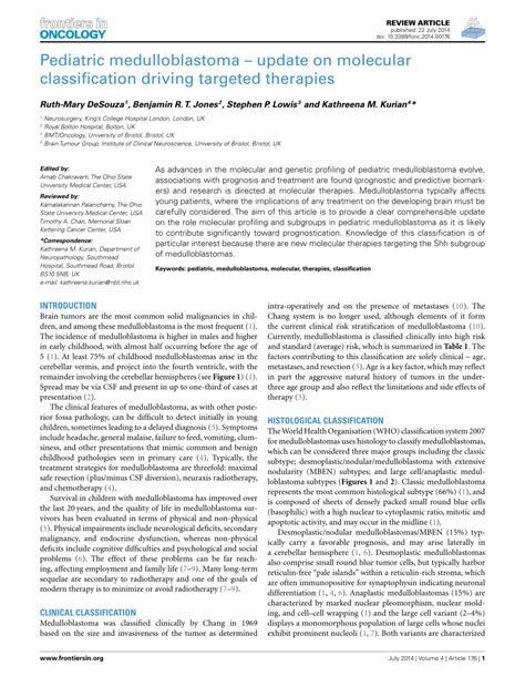 Pdf Pediatric Medulloblastoma Update On Molecular Classification