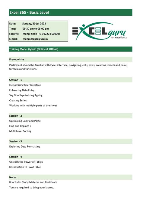 Excel Guru On Linkedin Program Excel 365 Basic Level Date 30 July 2023 Time 0930 Am To
