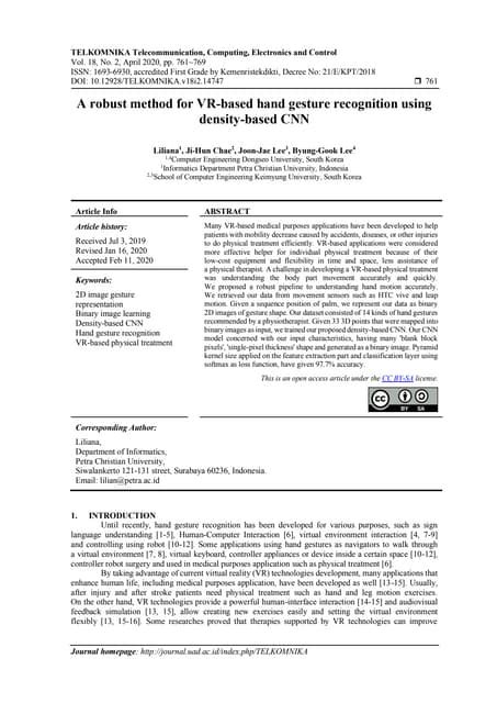 A Robust Method For Vr Based Hand Gesture Recognition Using Density Based Cnn Pdf