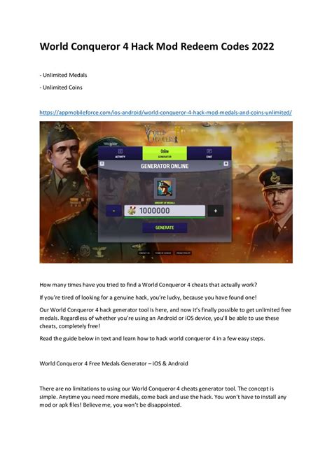 calaméo world conqueror 4 hack mod redeem codes 2022