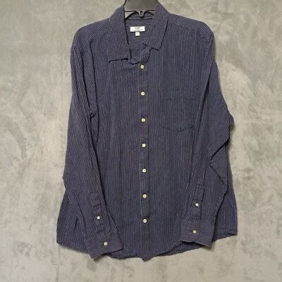Old Navy Mens Dress Shirt Size Xl Blue White Stripe Linen Blend Button