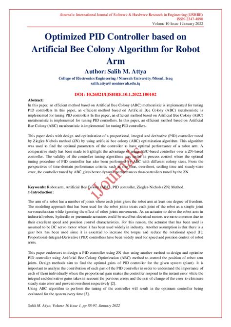 pdf optimized pid controller based on artificial bee colony algorithm