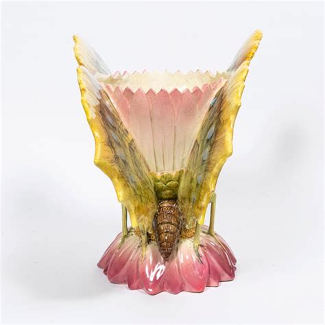 Pair Of Glazed Ceramic Butterflies Planters By Delphin Massier France C 1890 For Sale At 1stdibs