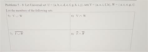 solved vˉ∩wˉproblems 5 8 let universal set