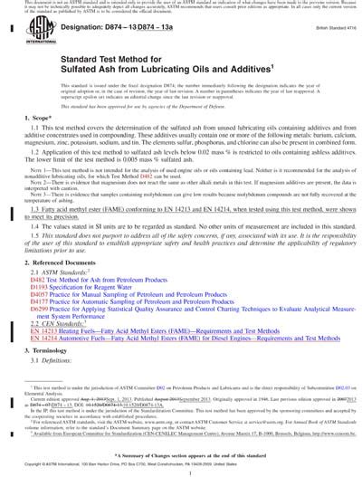 Astm D874 13a Red Standard Test Method For Sulfated Ash From Lubricating Oils And Additives