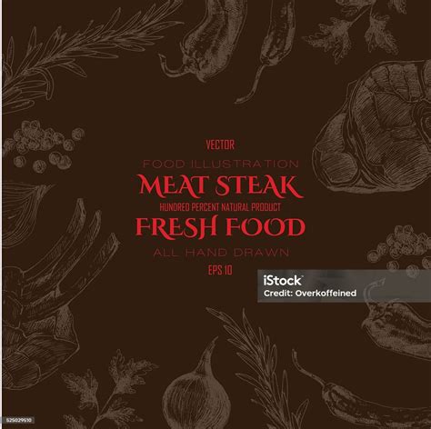 벡터 고기류 스테이크 스케치 그림이요 디자이너 템플릿을 음식 손으로 그린 고기에 대한 스톡 벡터 아트 및 기타 이미지 고기