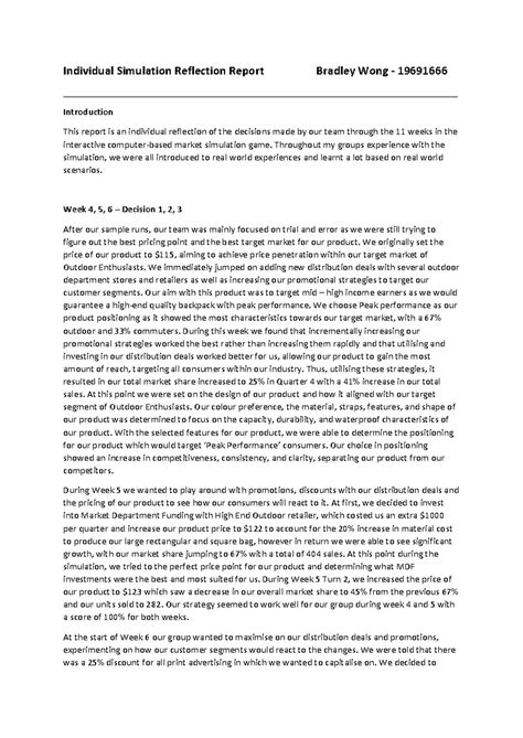 Individual Simulation Reflection Report Throughout My Groups