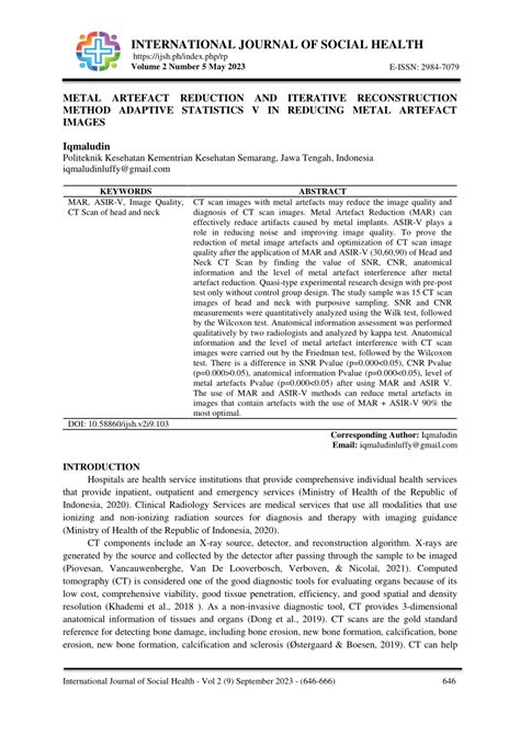 Pdf Metal Artefact Reduction And Iterative Reconstruction Method