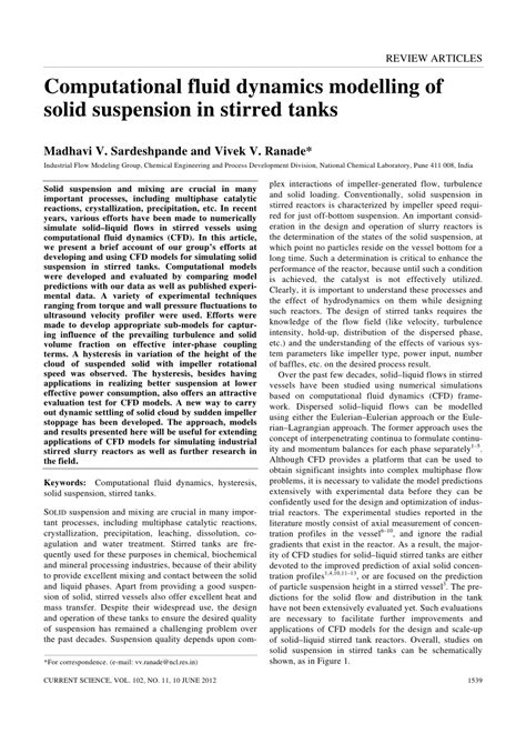 Pdf Computational Fluid Dynamics Modelling Of Solid Suspension In Stirred Tanks
