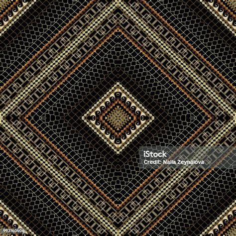 골드 마름모 3d 그리스 키 Meander 프레임 완벽 한 패턴 0명에 대한 스톡 벡터 아트 및 기타 이미지 0명 고대의