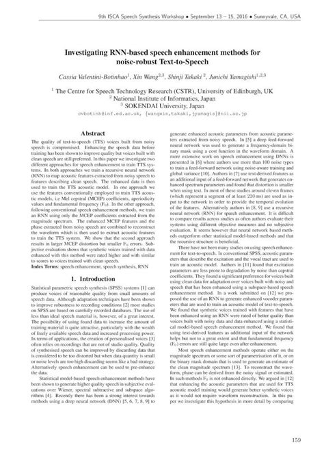 pdf investigating rnn based speech enhancement methods for noise