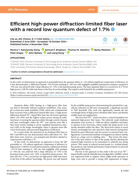 Pdf Efficient High Power Diffraction Limited Fiber Laser With A