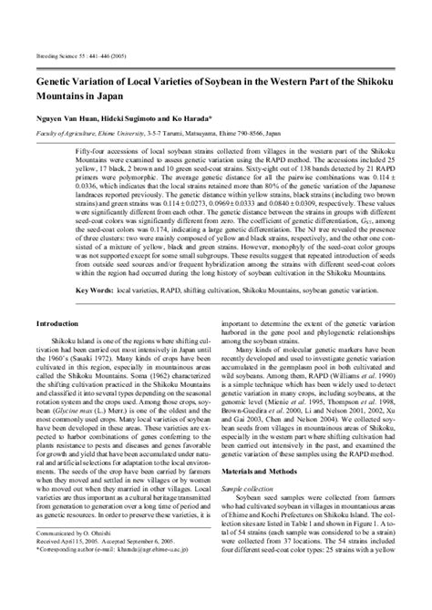 Pdf Genetic Diversity Of Soybean Varieties In Shikoku