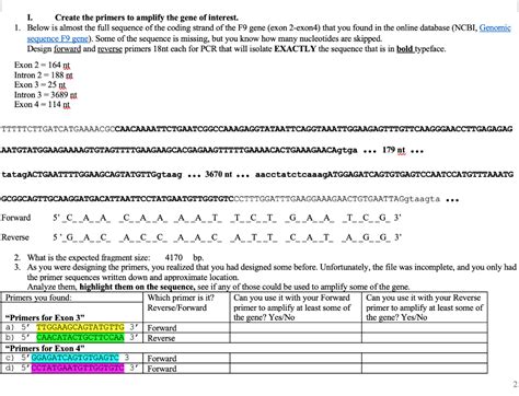 solved 1 create the primers to amplify the gene of
