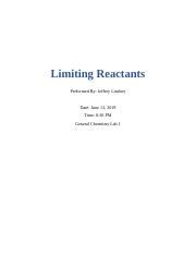 Limiting Reactants Lab Report Docx Limiting Reactants Performed By Jeffrey Lindsey Date