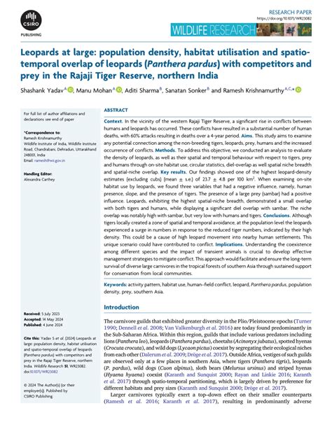 Leopards At Large Population Density Habitat Utilisation And Spatio Temporal Overlap Of