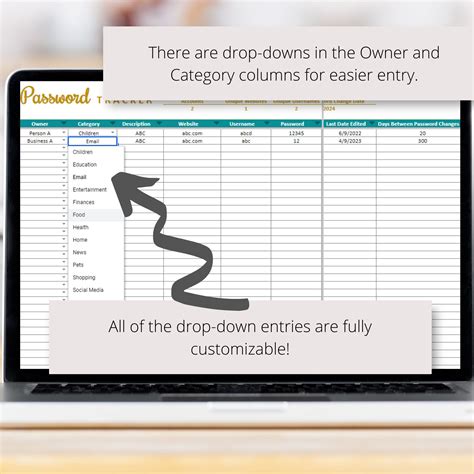 Password Tracker Google Sheets Spreadsheet To Log Logins And Passwords Password Organizer