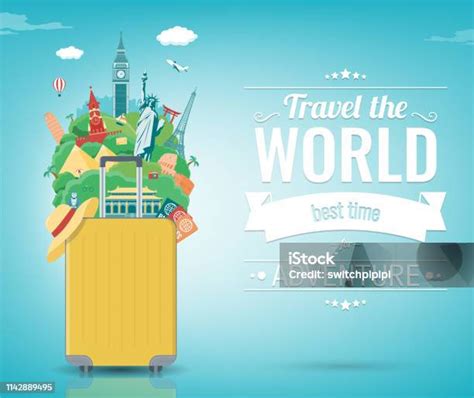 유명한 세계 랜드마크와 여행 구성 여행 및 관광 개념입니다 벡터 가방에 대한 스톡 벡터 아트 및 기타 이미지 가방 관광 관광객 Istock