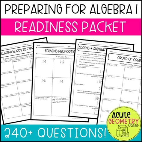 Algebra 1 Readiness Packet Pre Algebra Math Review And Practice For Summer Prep