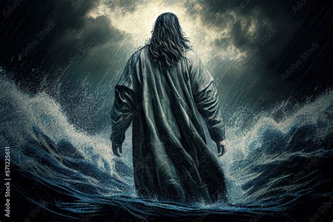 Jesus Walking In The Water Christ Walking Over The Water Stock Illustration Adobe Stock