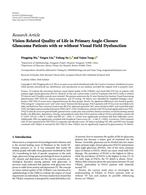 Pdf Vision Related Quality Of Life In Primary Angle Closure Glaucoma Patients With Or Without