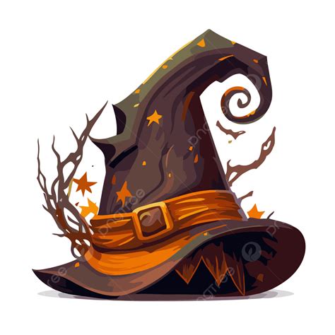 마법사 모자 벡터 흰색 배경 만화에 별과 잎이 있는 스티커 클립 아트 마녀 모자 그림 상표 클립 아트 Png 일러스트 및 벡터 에 대한 무료 다운로드 Pngtree