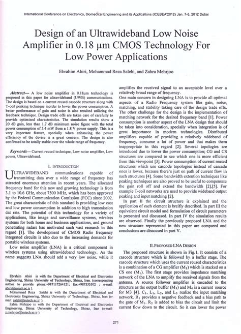 PDF Design of an Ultrawideband Low Noise Amplifier in μm CMOS Technology For Low Power