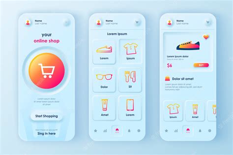 Premium Vector Neomorphic Mobile App Ui Ux Kit Online Shopping Unique Neomorphism Style