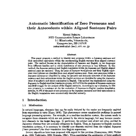 Automatic Identification Of Zero Pronouns And Their Antecedents Within