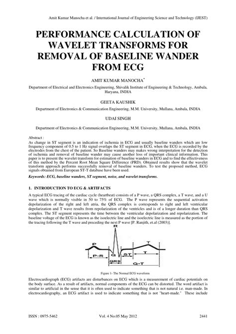 Pdf Performance Calculation Of Wavelet Transforms For Removal Of Baseline Wander From Ecg