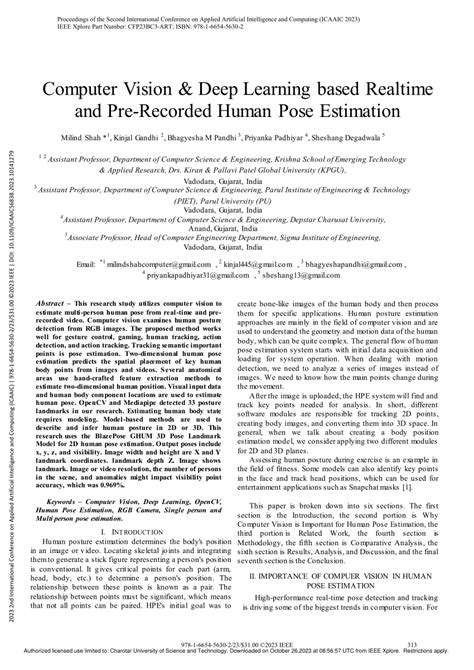 Pdf Computer Vision And Deep Learning Based Real Time And Pre Recorded Human Pose Estimation