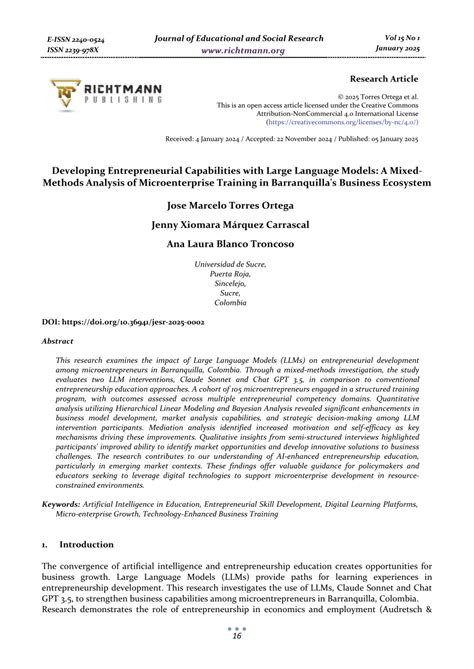 Pdf Developing Entrepreneurial Capabilities With Large Language Models A Mixed Methods