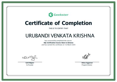Sql Databasemanagement Dataanalytics Learningandgrowth Certification… Urubandi Venkata
