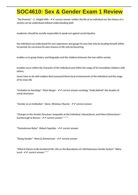 Soc4610 Sex And Gender Exam 1 Review Questions And Complete Correct Answers 2024 2025 Sex