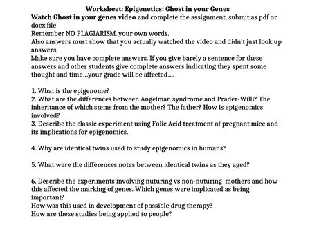 Solved Worksheet Epigenetics Ghost In Your Genes Watch Chegg