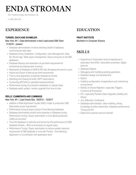 Oracle Dba Resume Samples Velvet Jobs