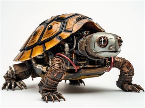 Premium Ai Image A Metallic Robotic Turtle On A White Background