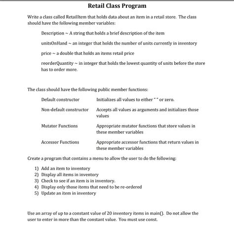 solved retail class program write a class called retailitem