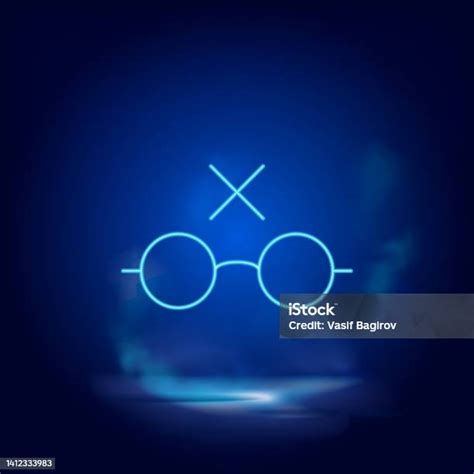 연기 효과 네온 스타일 벡터 아이콘 안경 마크 읽지 않은 네온 아이콘 개념에 대한 스톡 벡터 아트 및 기타 이미지 개념