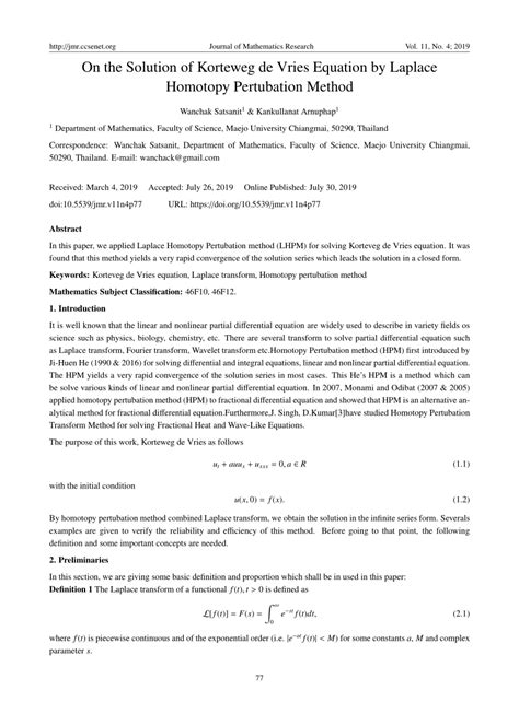 Pdf On The Solution Of Korteweg De Vries Equation By Laplace Homotopy